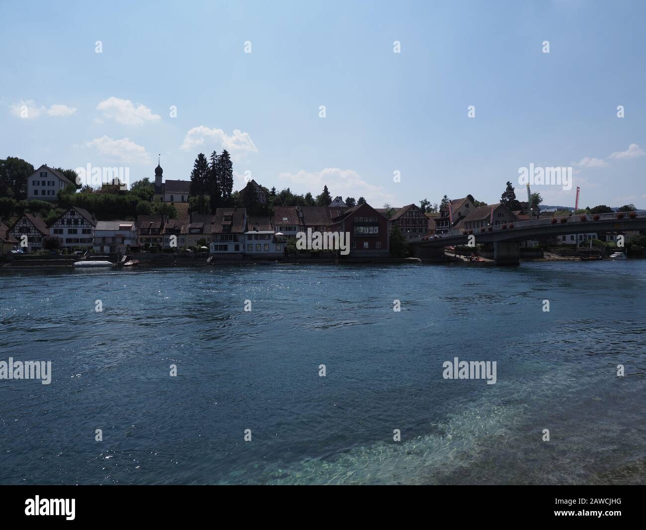 Scenery of Rhine River landscape in european STEIN am RHEIN town in ...