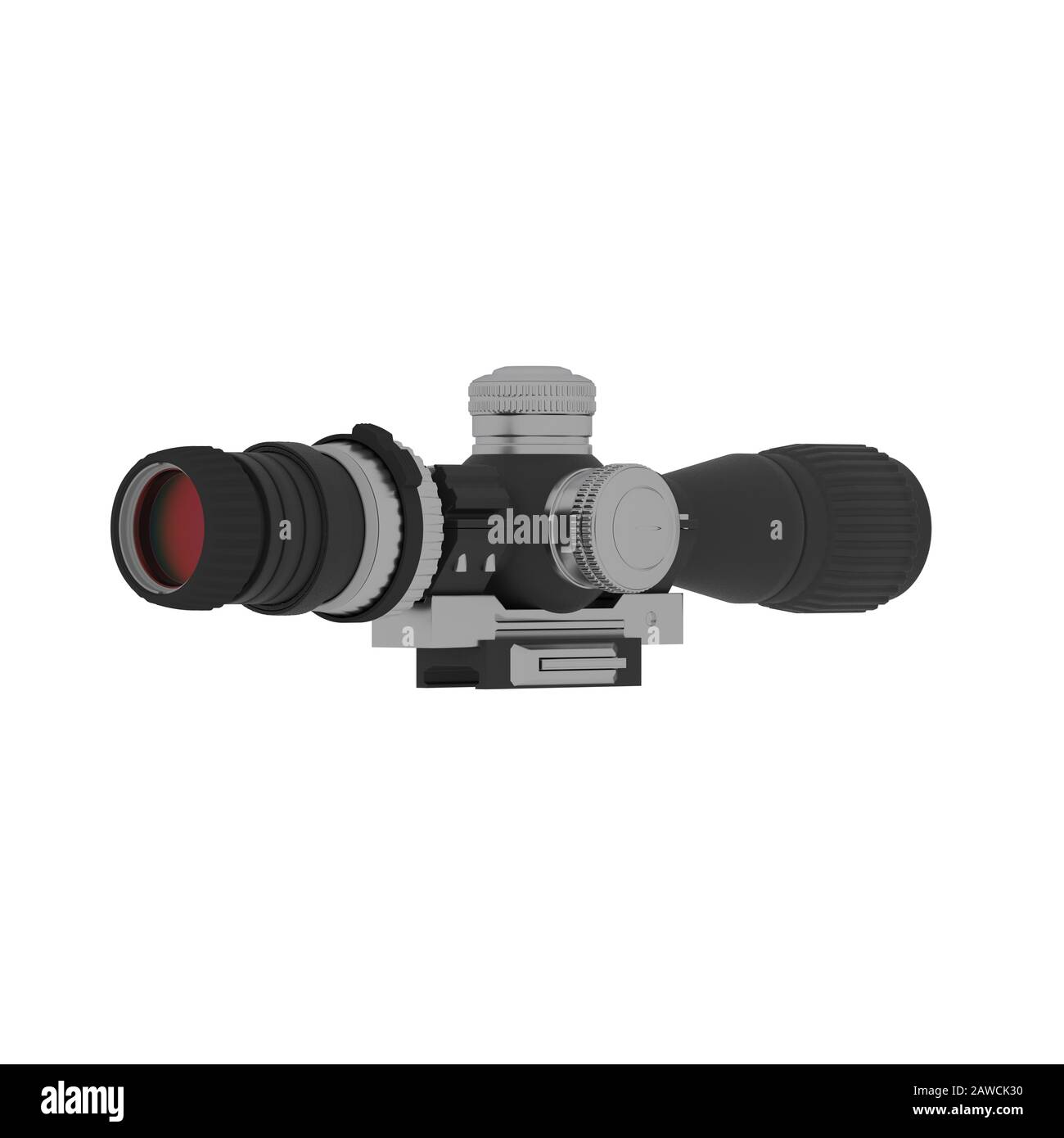Optical sight for weapons on a white background. Isolate. 3D rendering ...