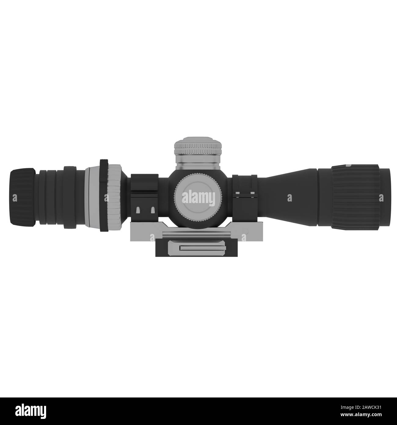 Optical sight for weapons on a white background. Isolate. 3D rendering ...