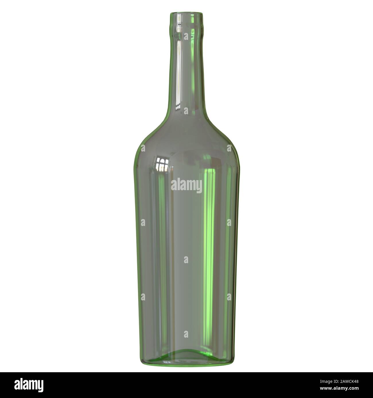 Green empty bottle on a white background. Isolate. 3D rendering of ...