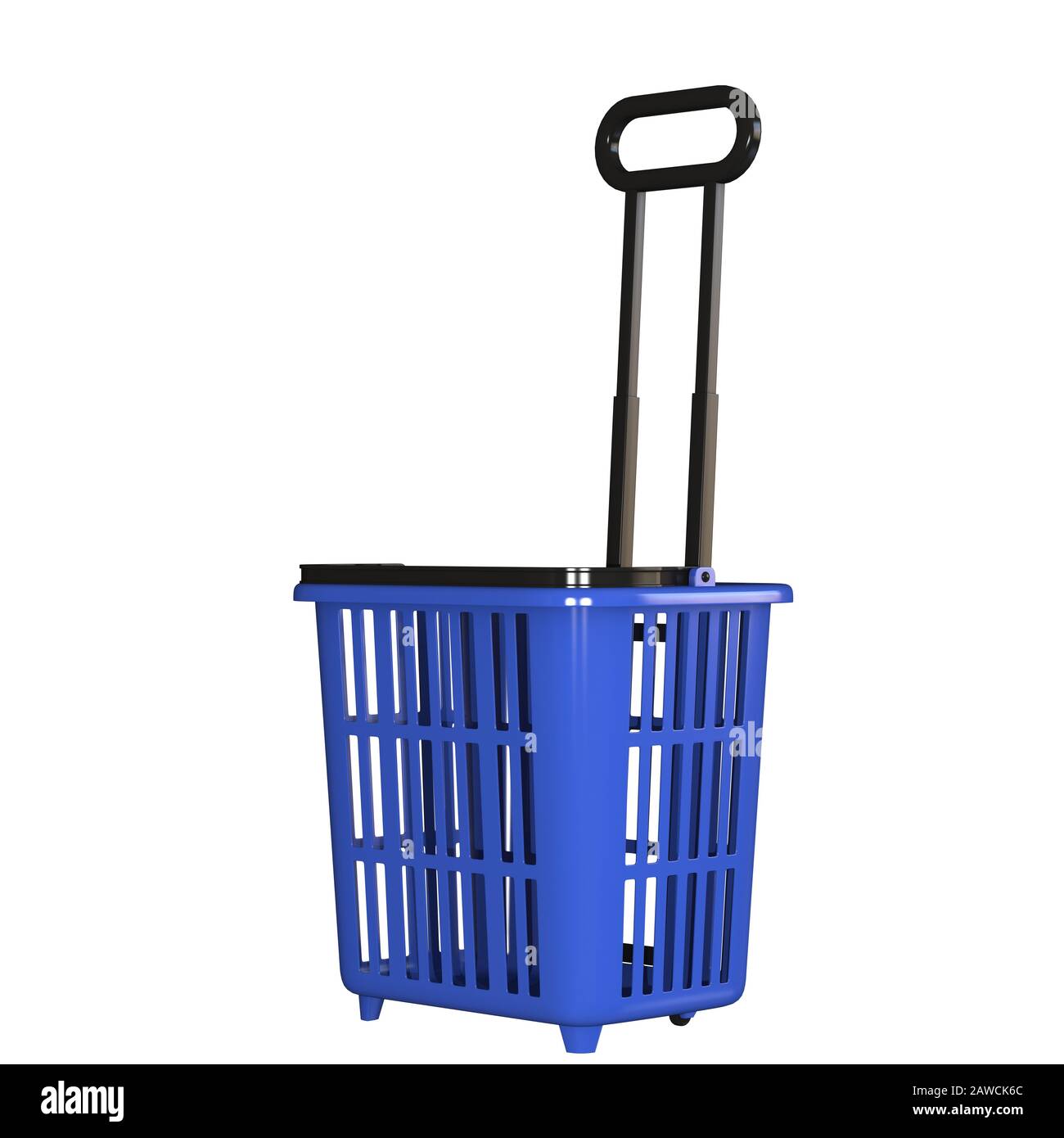 Blue grocery basket on a white background. Isolate. 3D rendering of ...