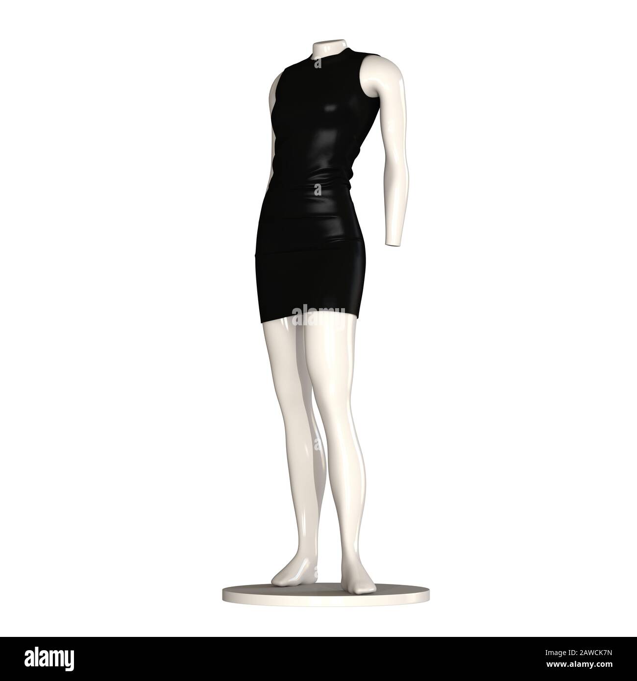 White maniken in a black dress against a white background. Isolate. 3D ...