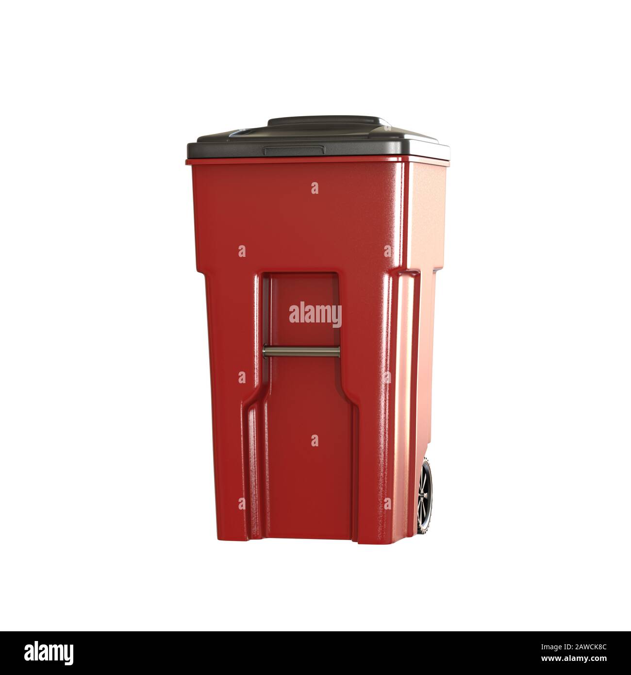 A red garbage container on a white background. Isolate. 3D rendering of ...