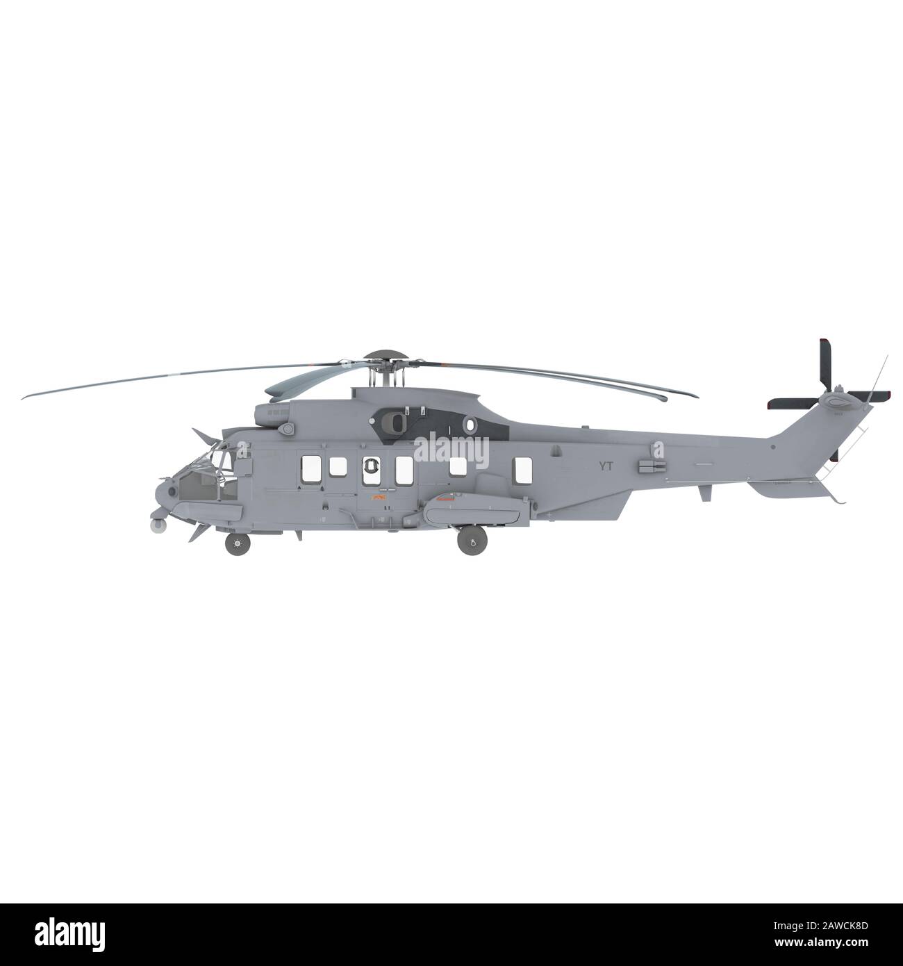 Military helicopter on a white background. Isolate. 3D rendering of ...