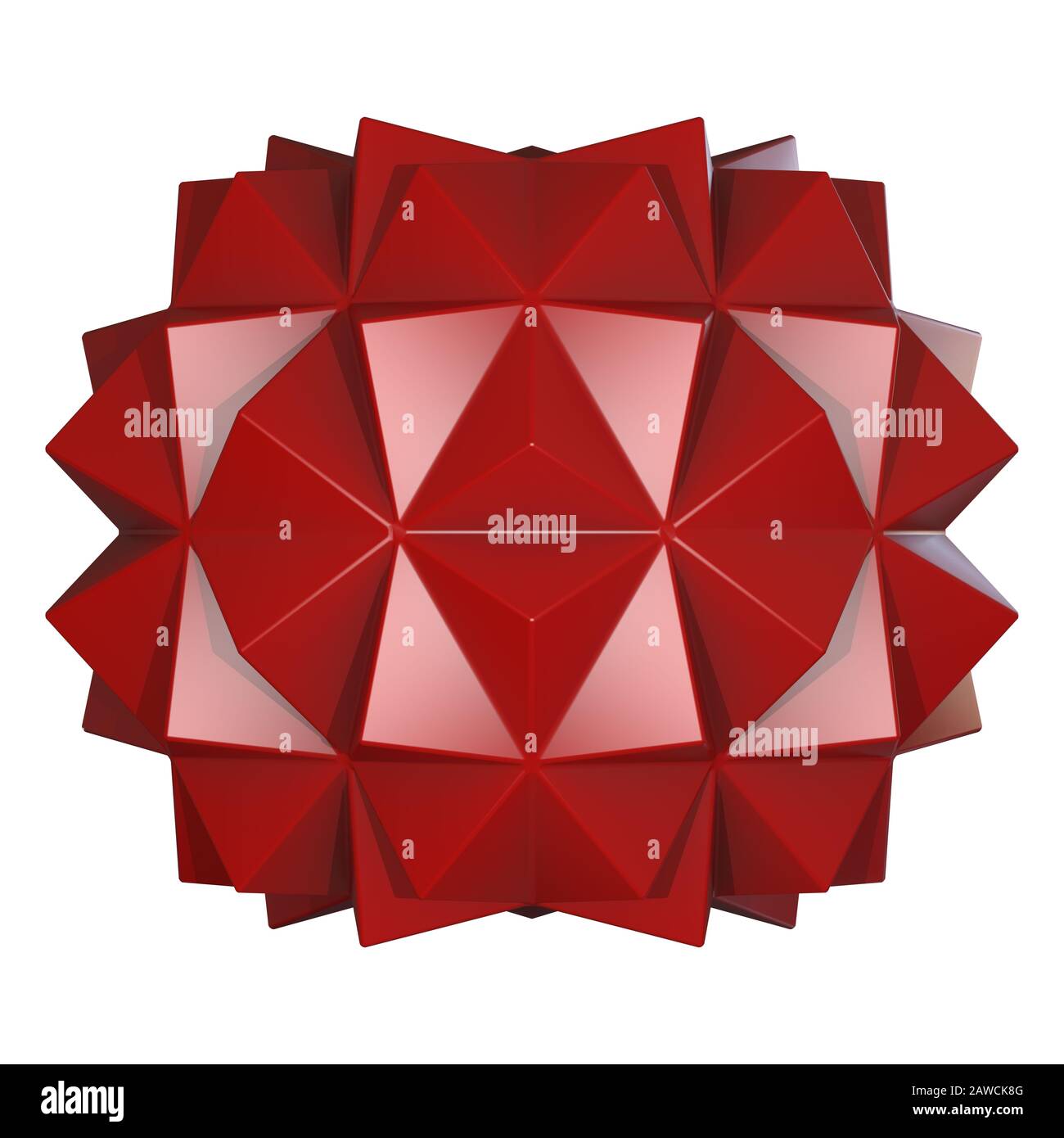 Red abstract figure of pyramids on a white background. Isolate. 3D ...