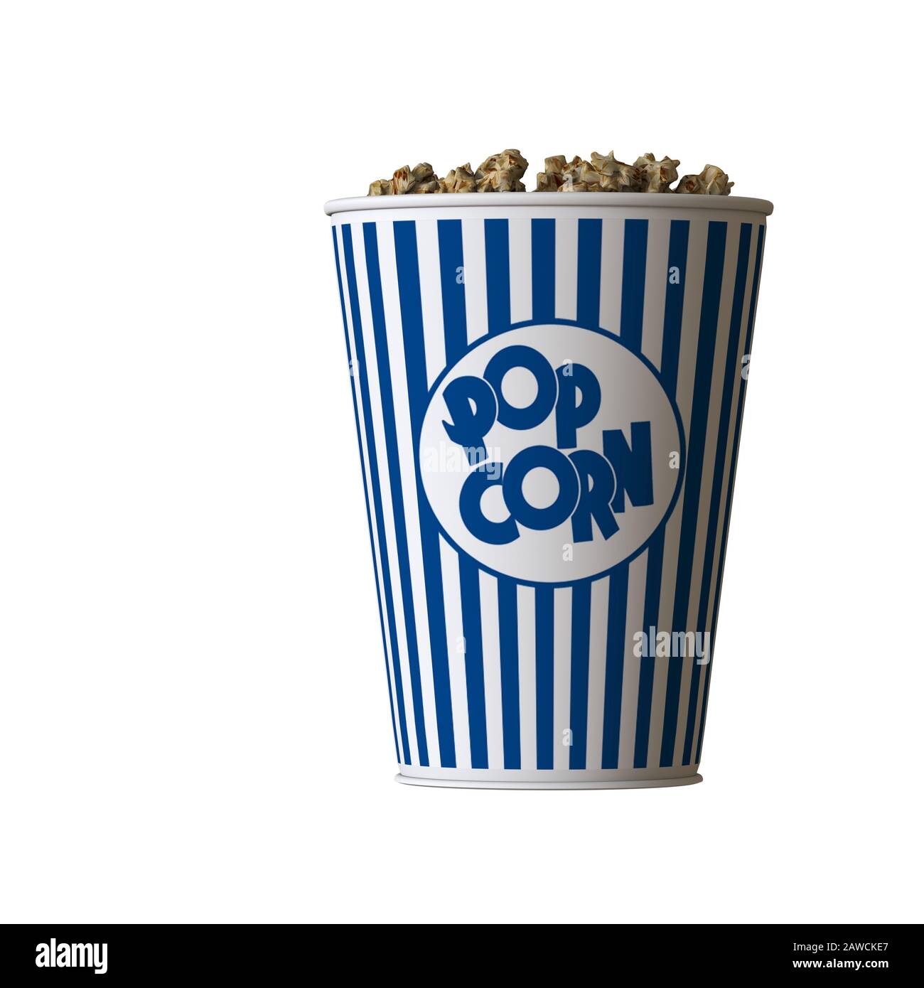 A glass of popcorn on a white background. Isolate. 3D rendering of ...