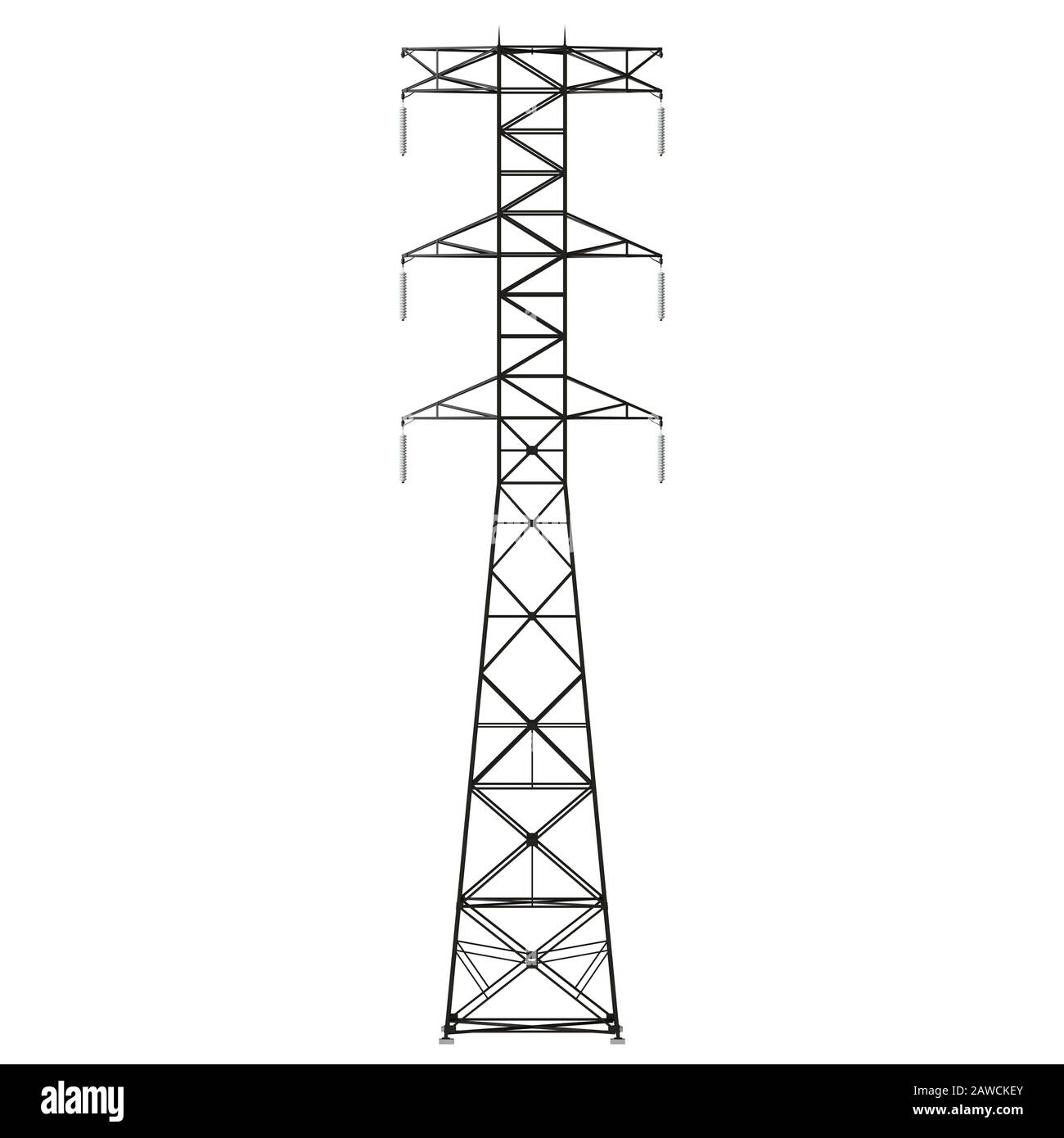 A high-voltage power line tower on a white background. Isolate. 3D ...