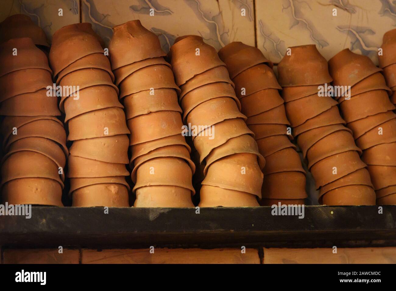 Clay tea cups for Indian chai tea. Kolkata. India Stock Photo - Alamy