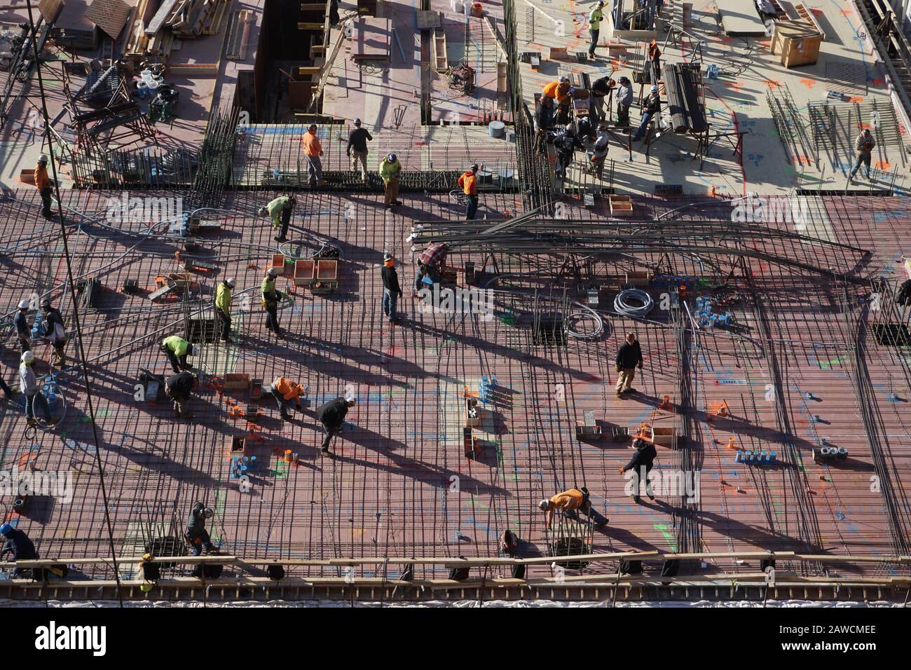 New York, New York: Aerial view of men and materials during the ...