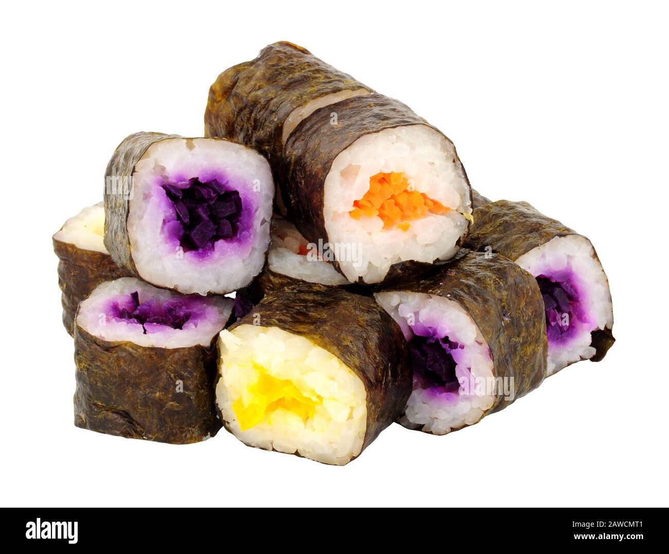 Vegan hosomaki sushi rolls isolated on a white background Stock Photo ...