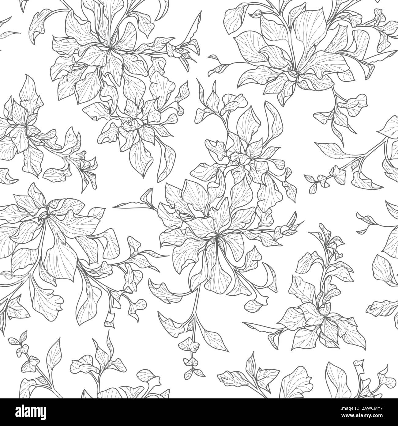 Beautiful grey outlined leaves seamless repeating pattern Stock Vector ...