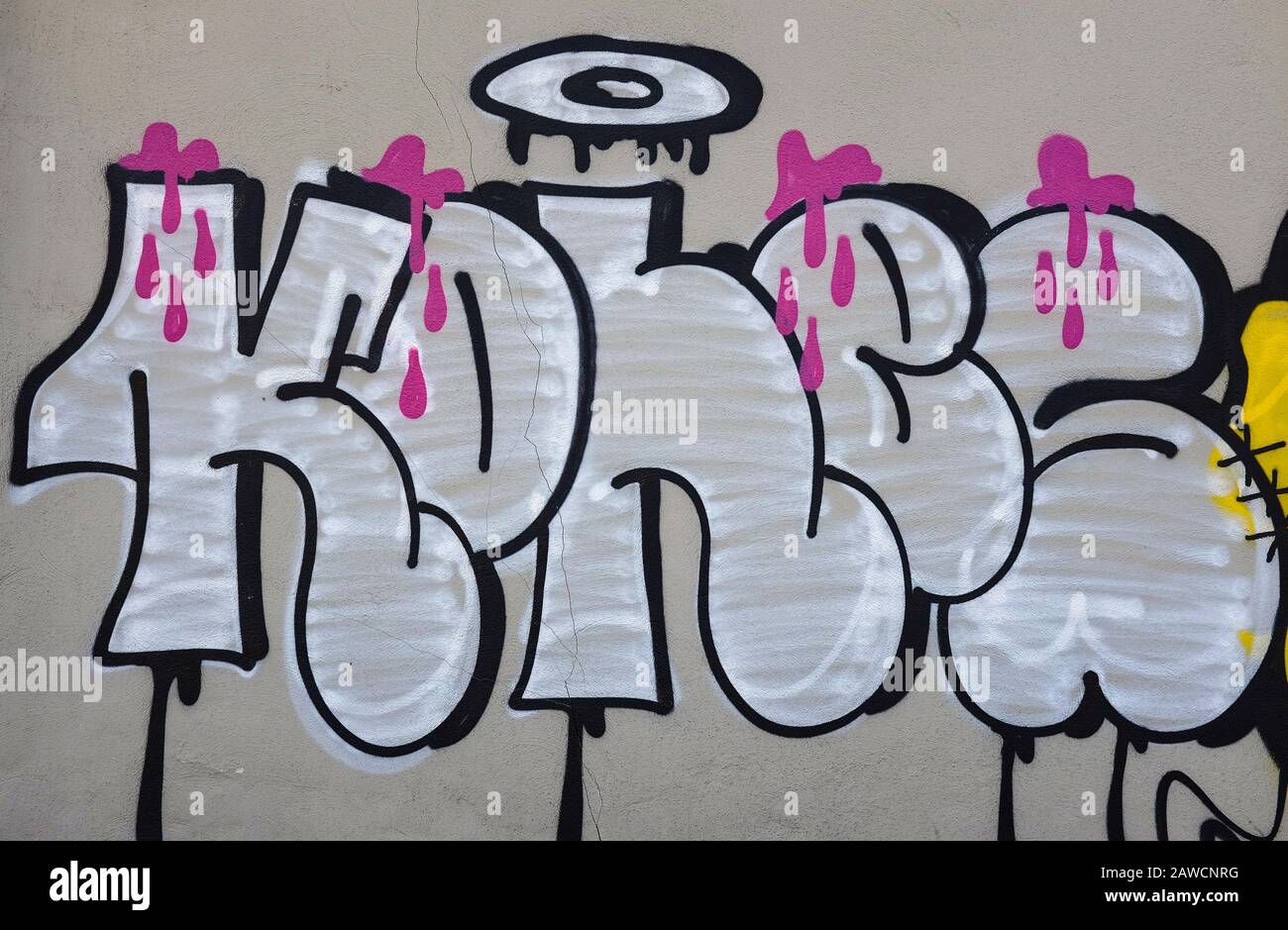 Modern graffiti in a street of the suburbs of Milan, Italy, depicting a ...