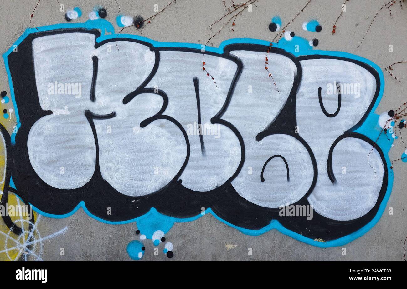 Modern graffiti in a street of the suburbs of Milan, Italy, depicting a ...