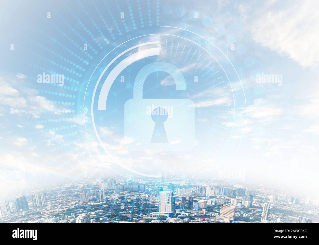 Cybersecurity mixed media with virtual padlock Stock Photo - Alamy