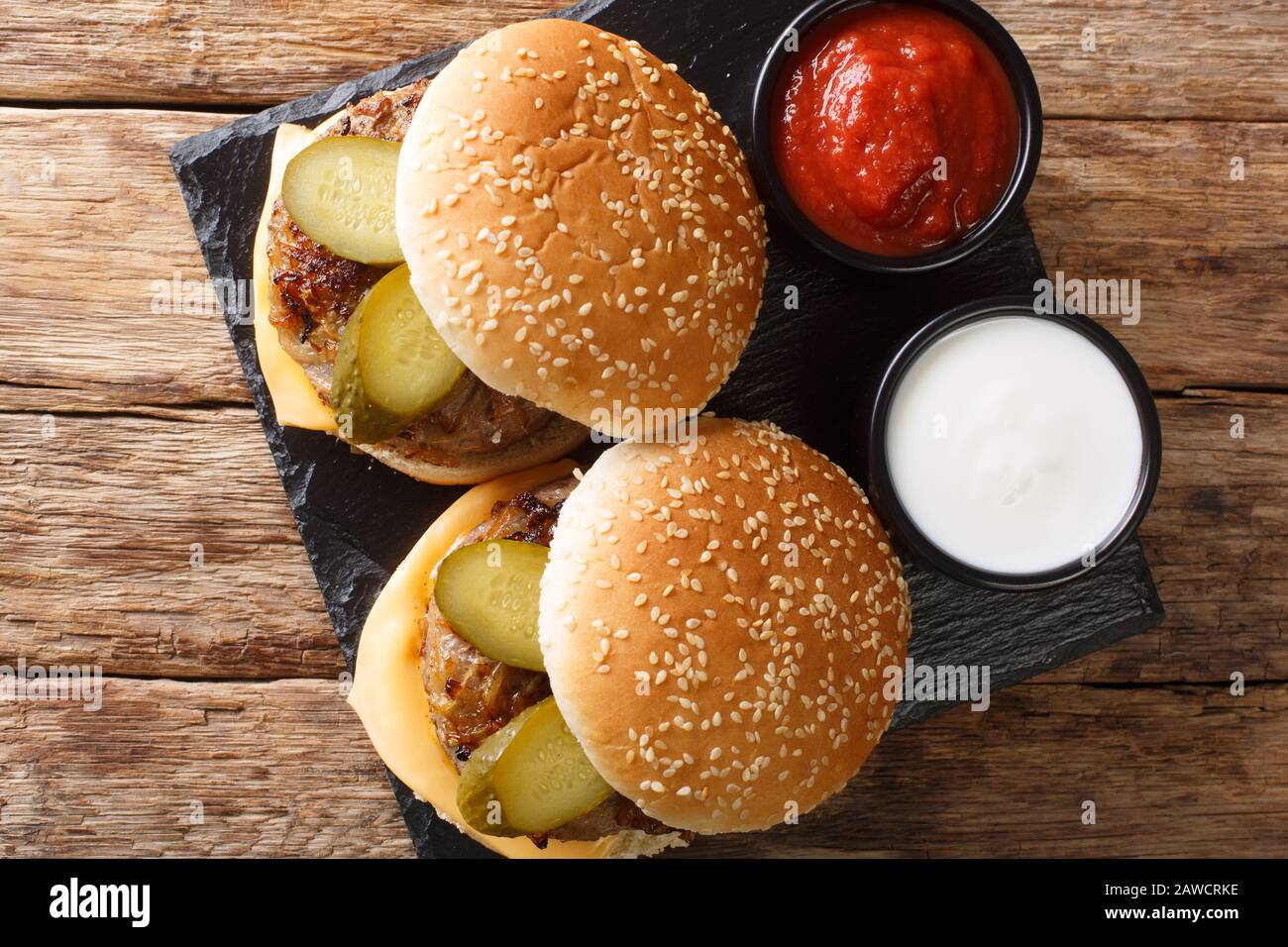 American flavored Oklahoma fried onion burgers with cheddar cheese and ...
