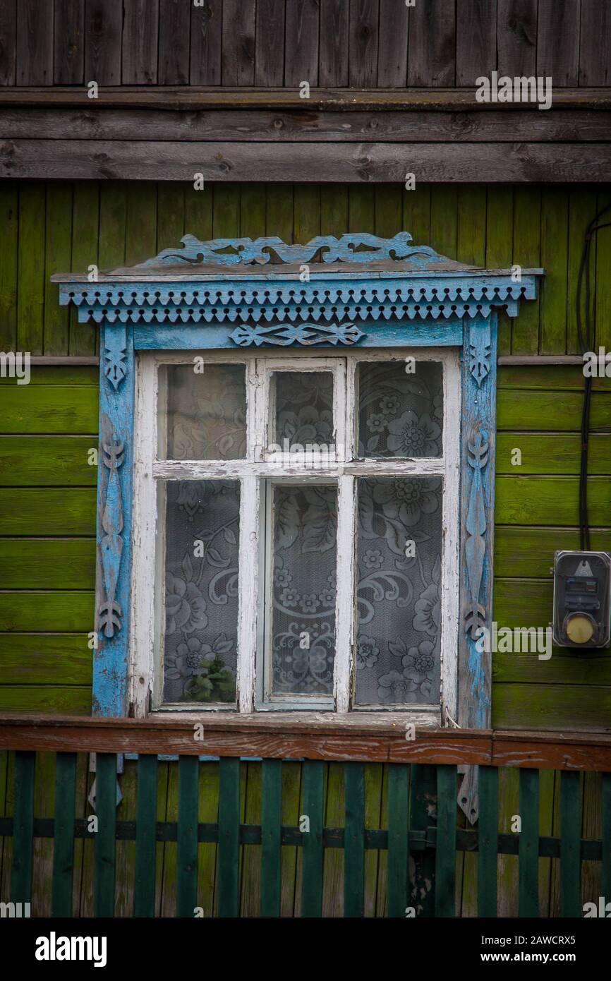 beautiful old Windows in a provincial historical village in the center ...