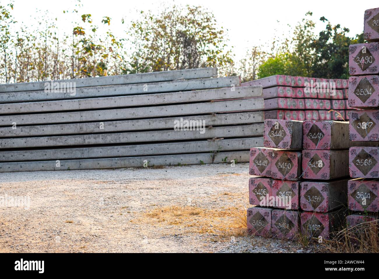 Stacked concrete electric pole on the ground prepare to use Stock Photo ...