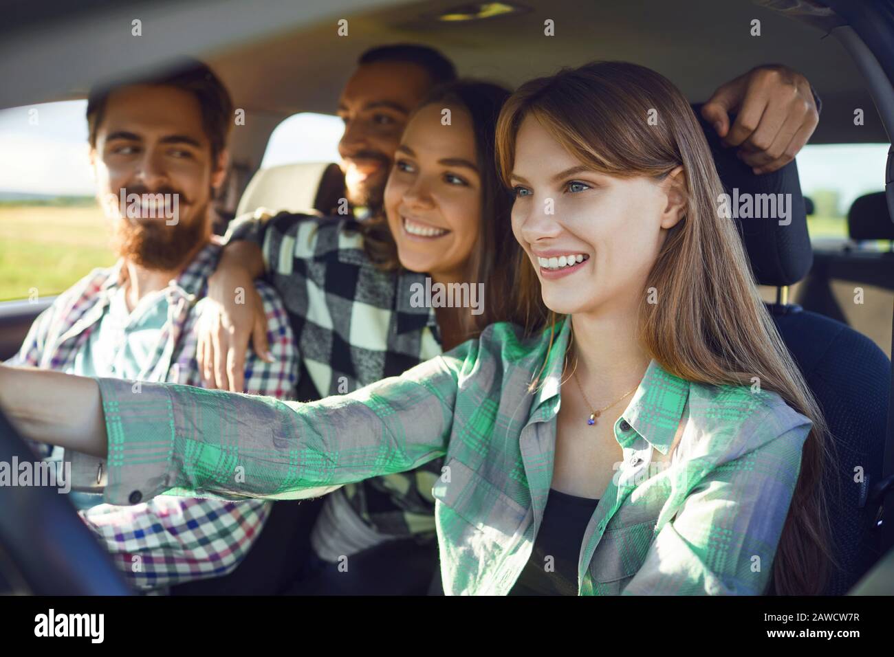 Girl in car with friends hi-res stock photography and images - Alamy