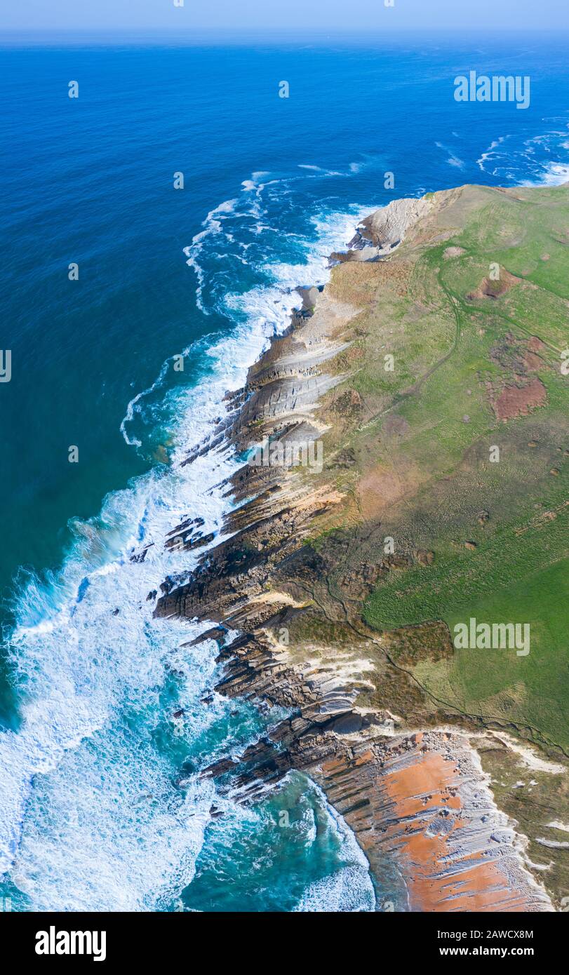 Aerial view of Tagle beach, El SableTagle, Suances Municipality ...