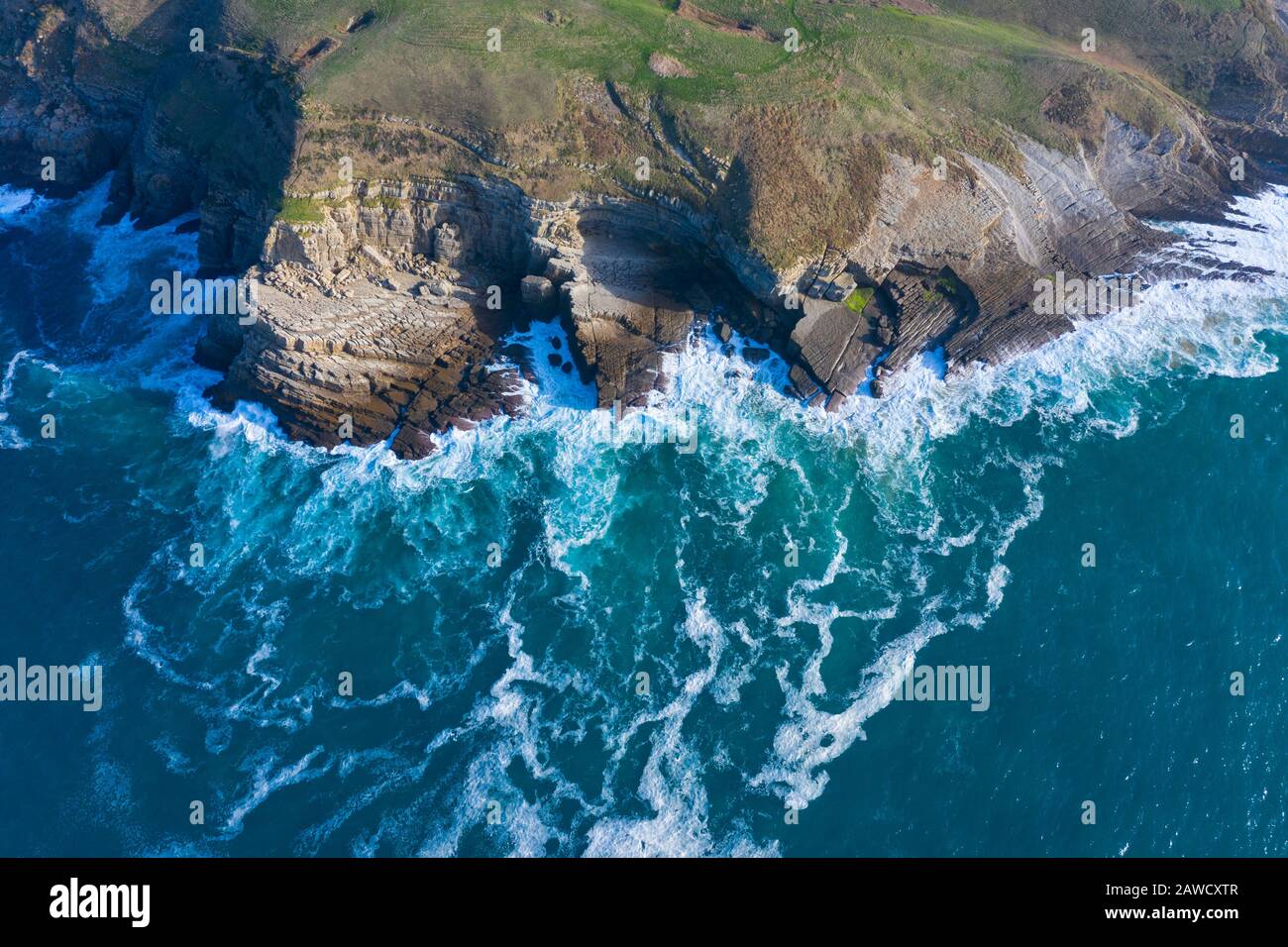 Aerial view of Tagle beach, El SableTagle, Suances Municipality ...