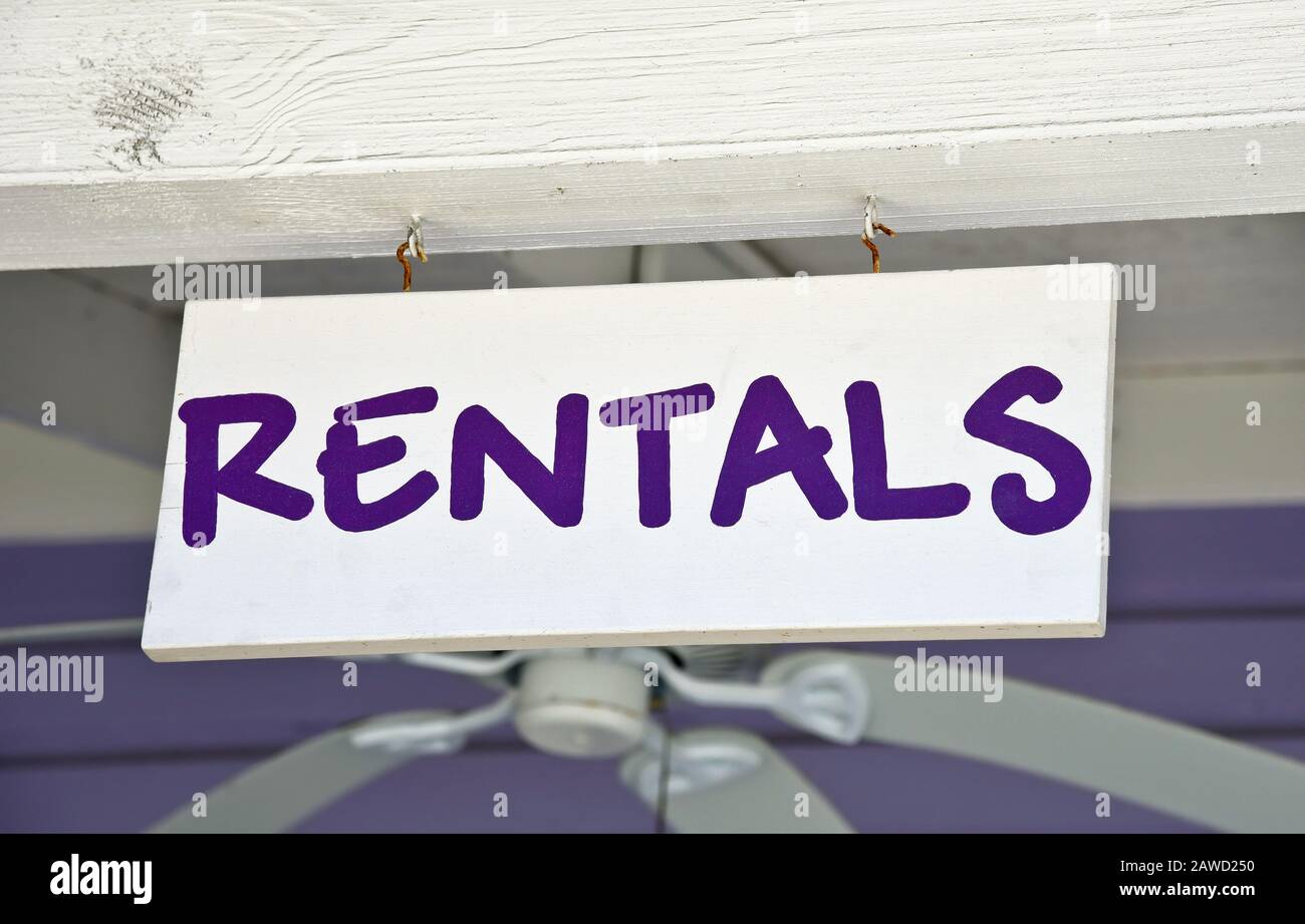 Rental Sign hanging on Porch of a Beach Rental Store Stock Photo - Alamy