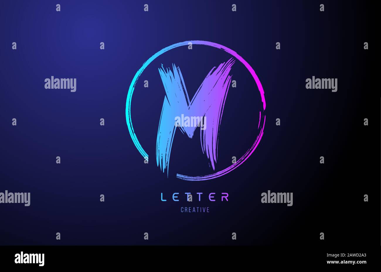 alphabet M letter logo grunge brush blue pink logo icon design template ...