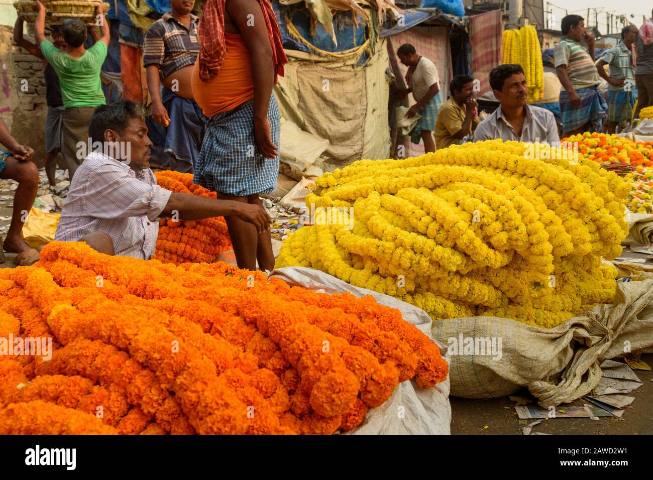 Indian traders on Flower market at Mallick Ghat in Kolkata. India Stock ...