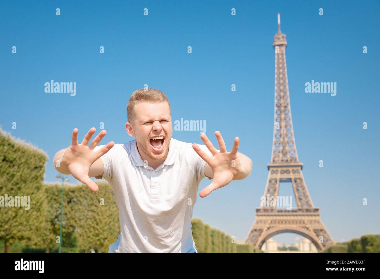 Male blogger human rights activist shows stop sign on migration of ...