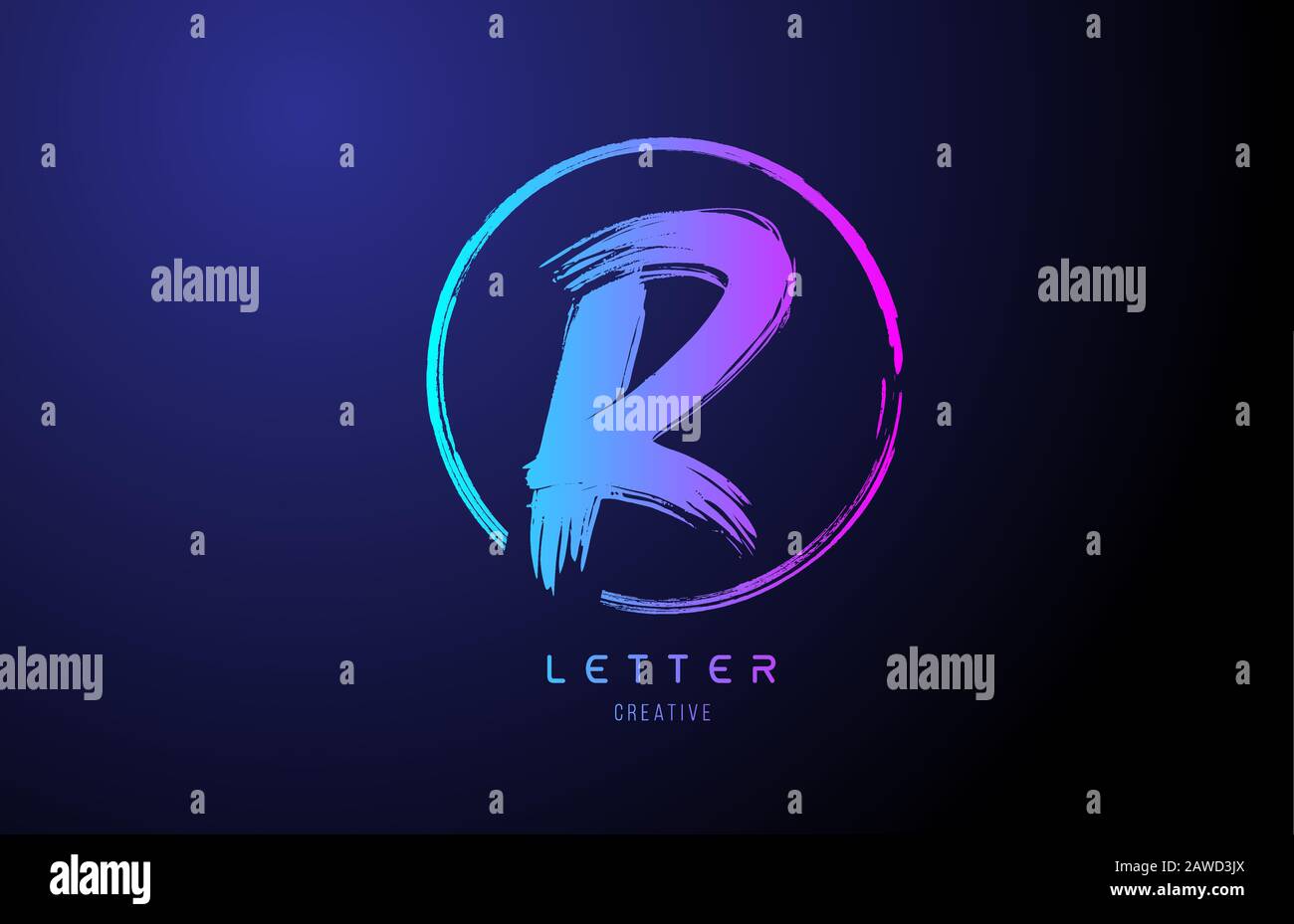 alphabet R letter logo grunge brush blue pink logo icon design template ...