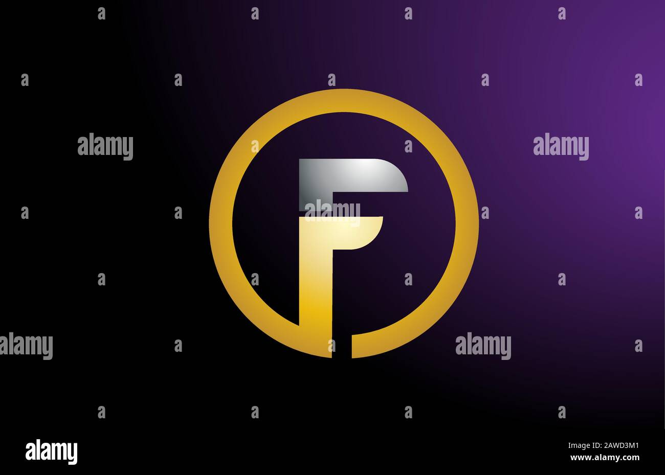 F gold golden silver metal metallic alphabet letter logo icon design ...