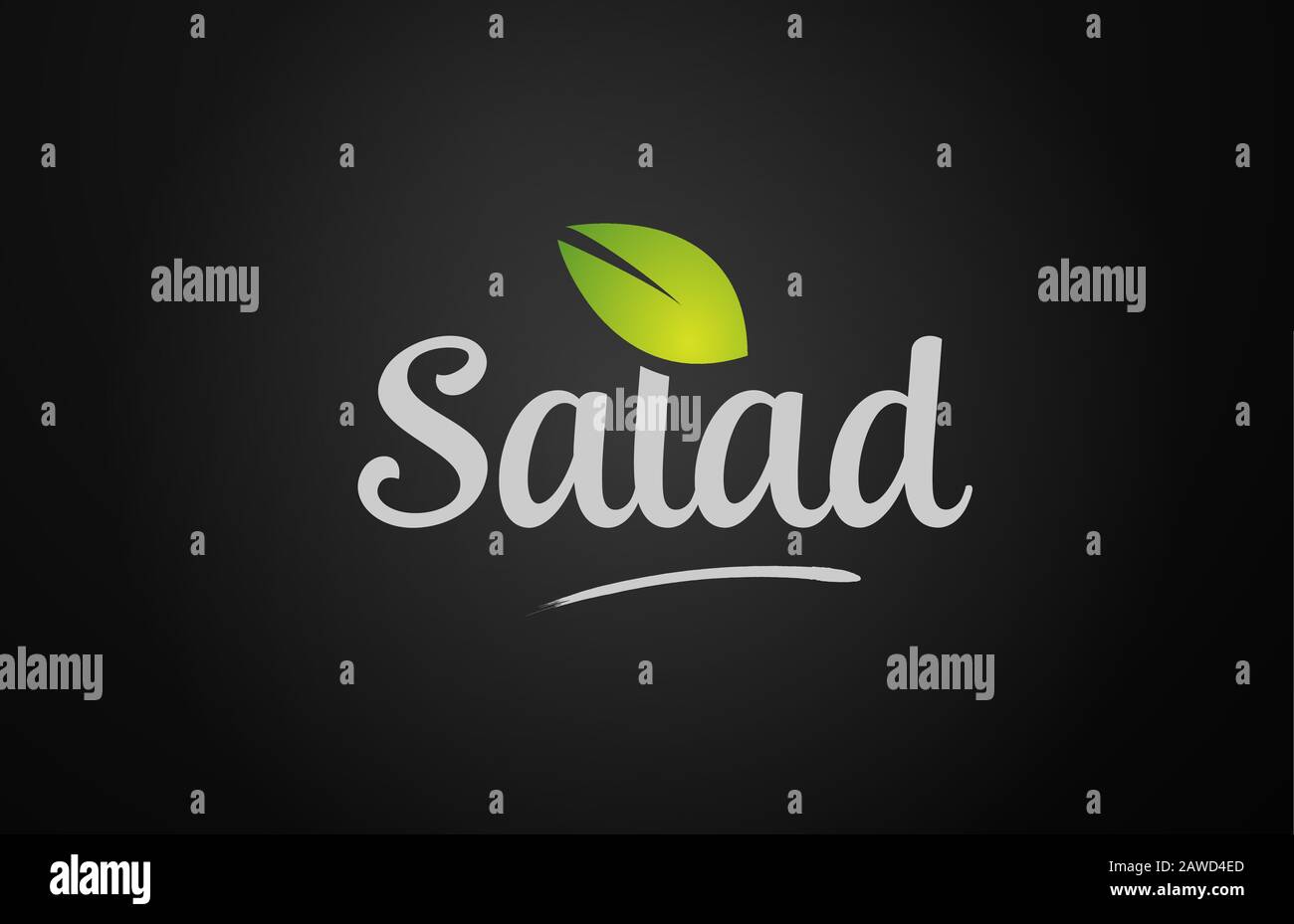 green leaf on black background salad text word hand written for logo ...