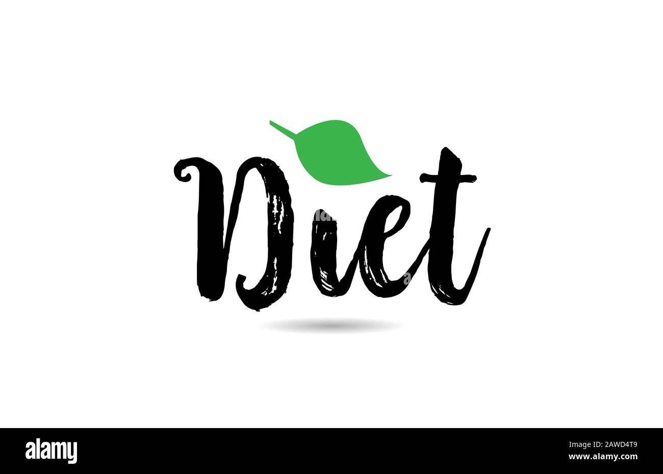 Diet text word with green leaf hand written for logo typography design ...