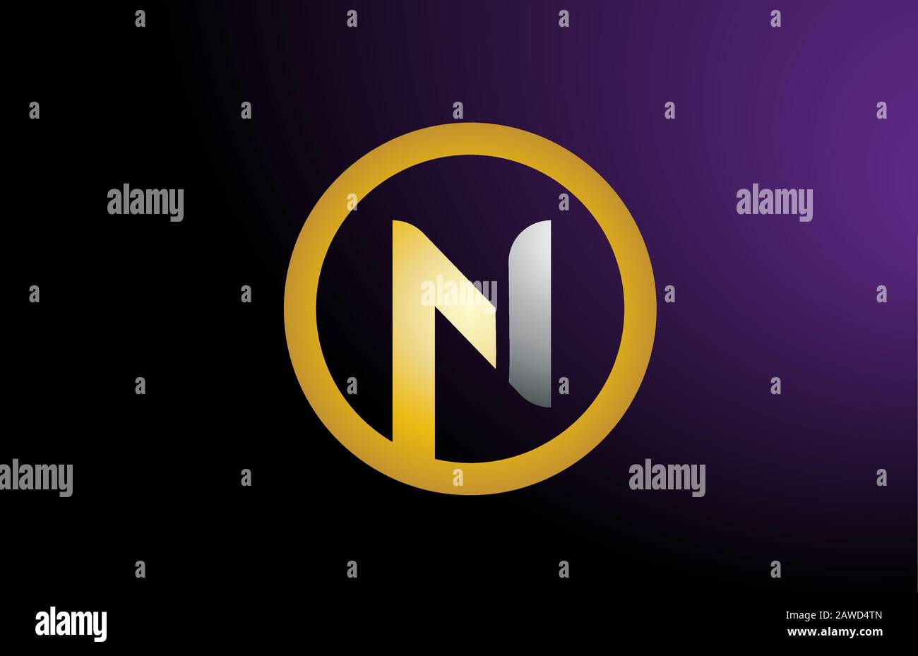 N gold golden silver metal metallic alphabet letter logo icon design ...