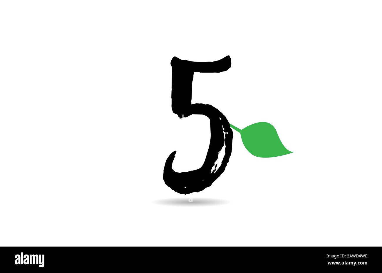 grunge number 5 five handwritten geen leaf logo icon design template ...
