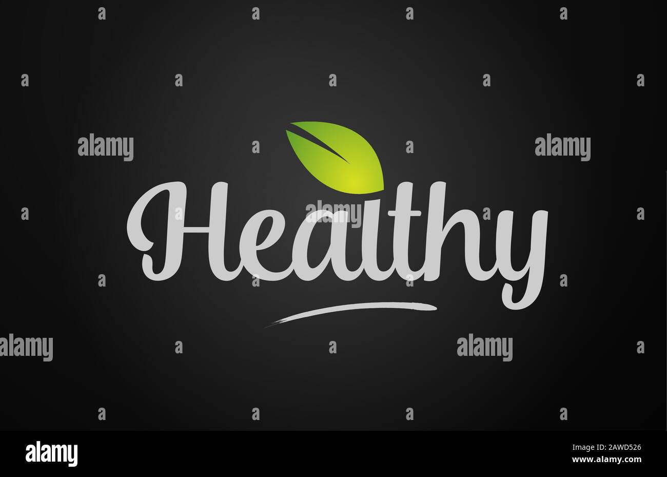 green leaf on black background healthy text word hand written for logo ...