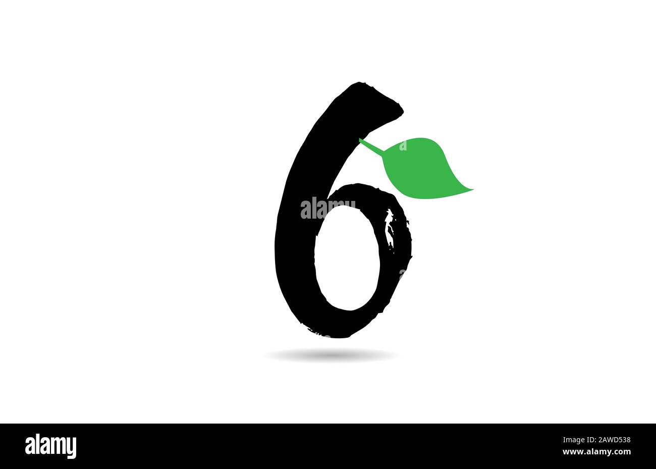 grunge number 6 six handwritten geen leaf logo icon design template for ...