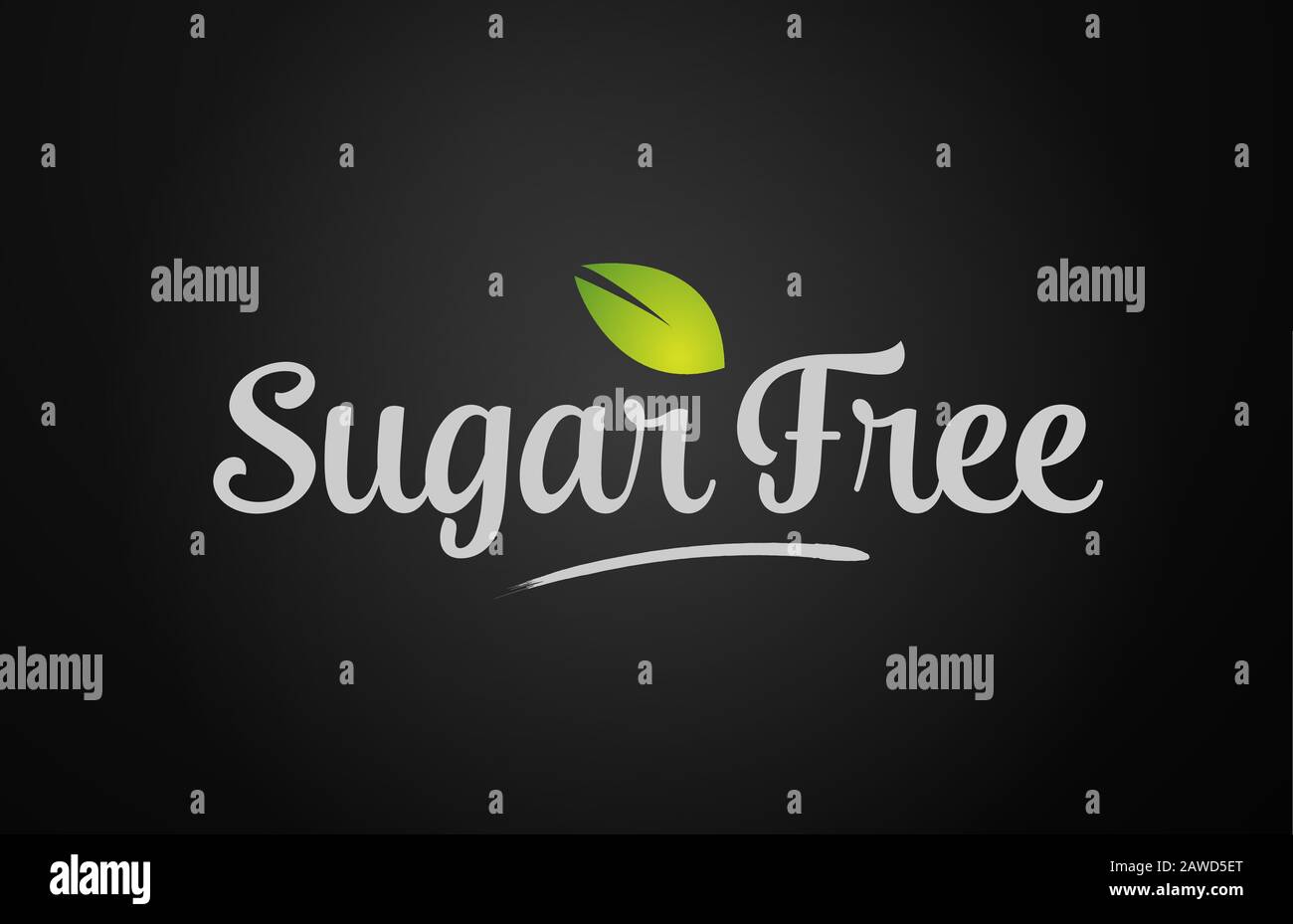 green leaf on black background sugar free text word hand written for ...