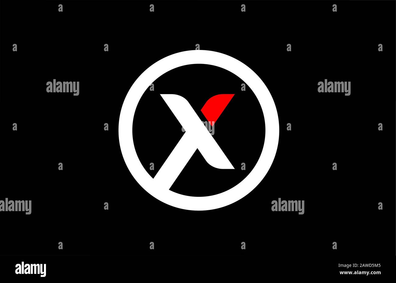 X alphabet letter with circle in black red white for company logo icon ...
