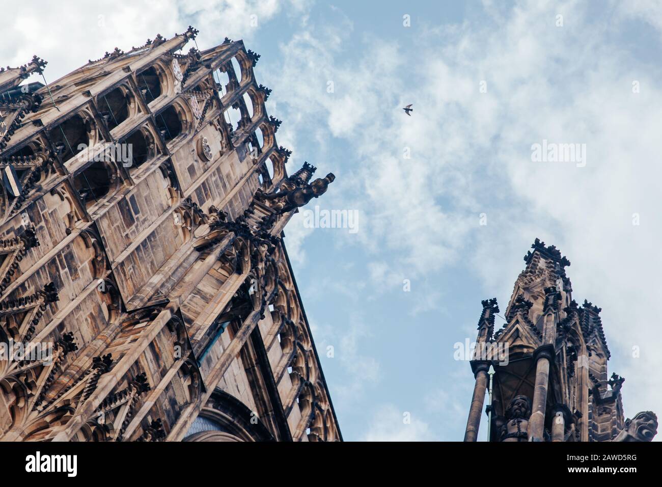 Destroyed Gothic Cathedral with gargoyle, brick facade lots of pointed ...