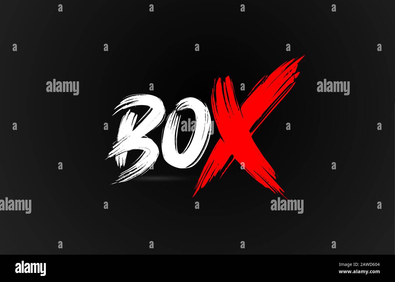 red white black box grunge word text for typography icon logo design ...