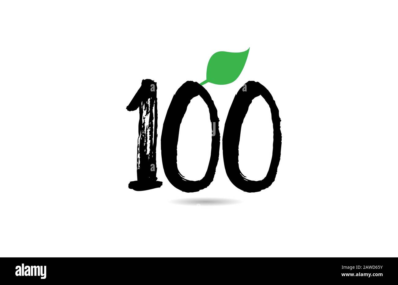 grunge number 100 one hundred handwritten geen leaf logo icon design ...