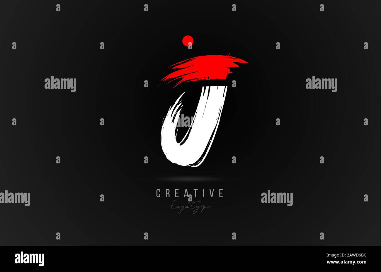 brush stroke letter J logo alphabet icon design template in white and ...