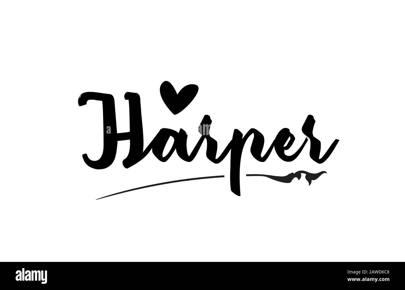 Harper name text word with love heart hand written for logo typography ...
