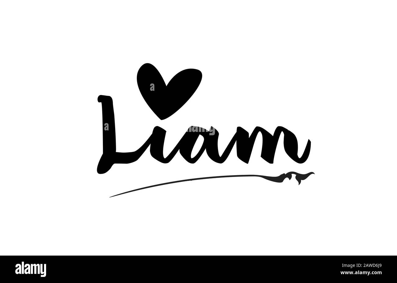 Liam name text word with love heart hand written for logo typography ...