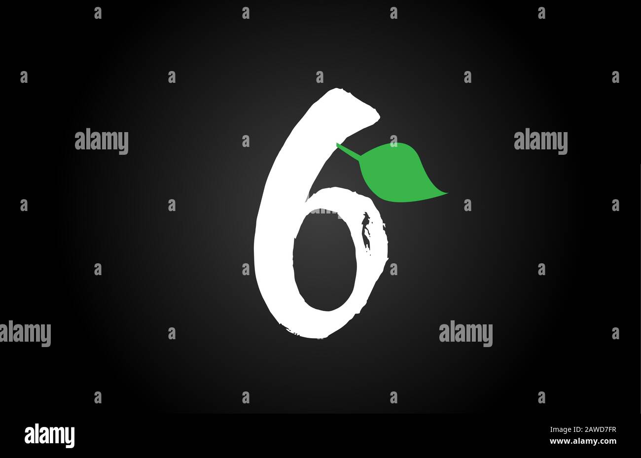 number handwritten grunge 6 six geen leaf logo icon design template for ...