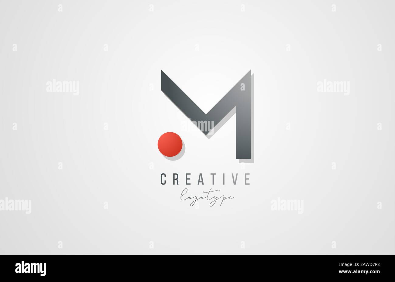 letter M logo alphabet icon design template elements in grey and red ...