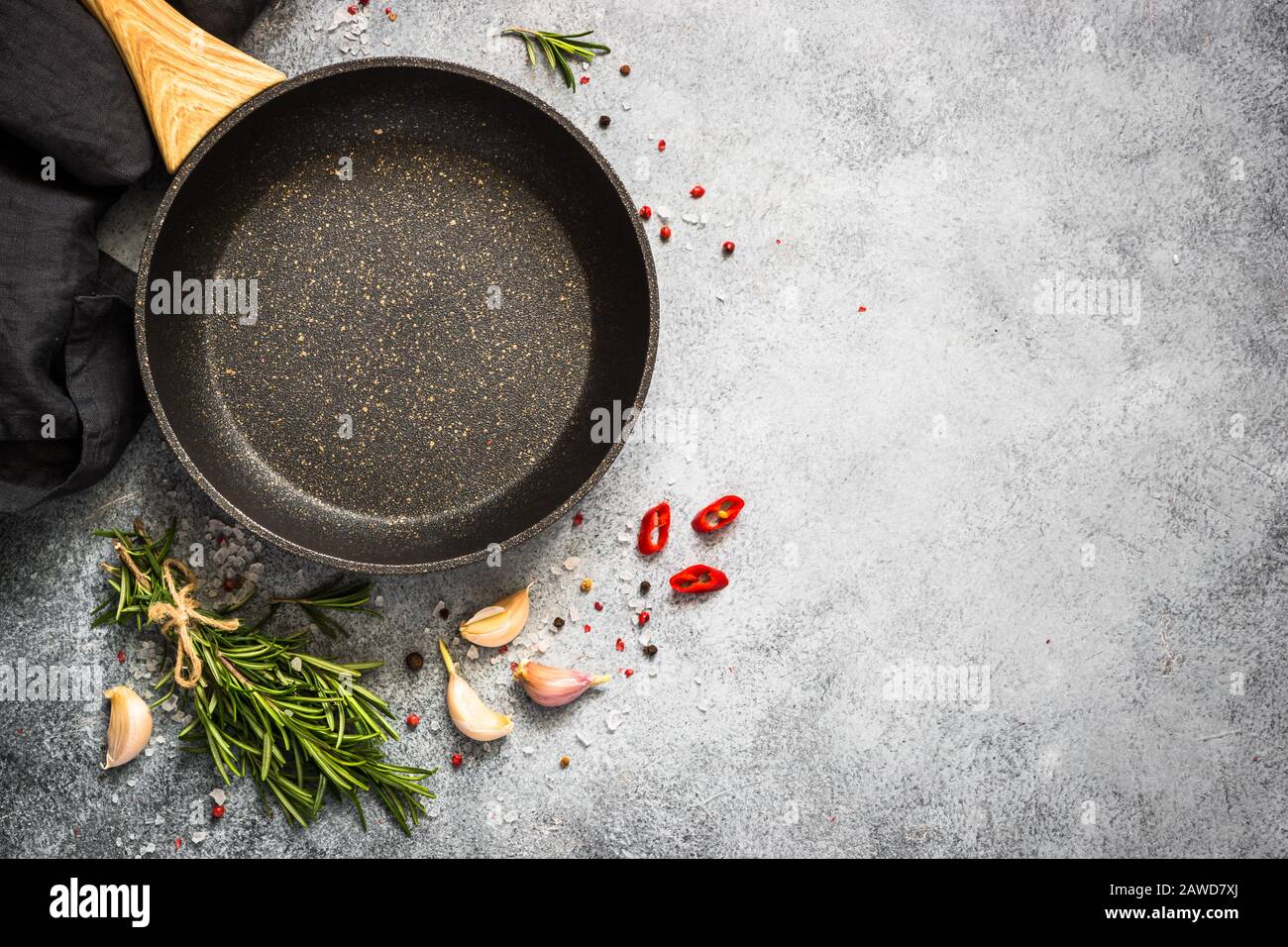 Food cooking background on kitchen table top view Stock Photo - Alamy