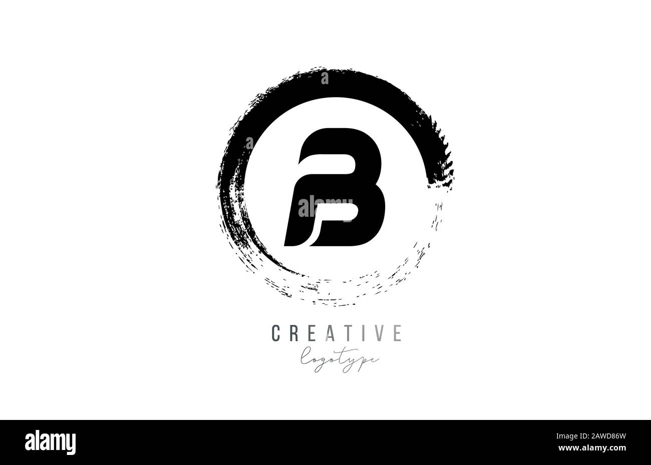 black letter grunge circle B alphabet logo icon design template for ...