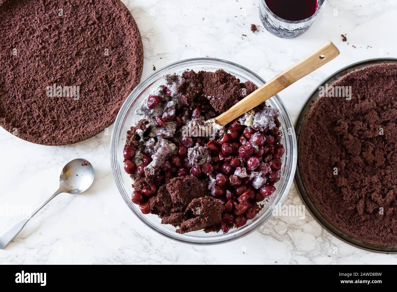 Process making chocolate cherry cake hi-res stock photography and ...