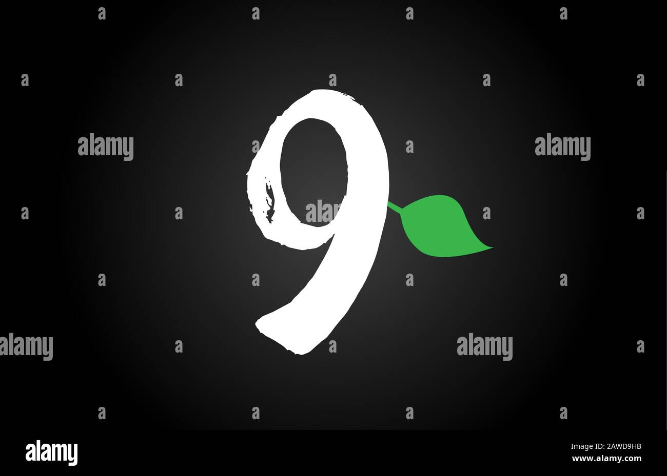number handwritten grunge 9 nine geen leaf logo icon design template ...